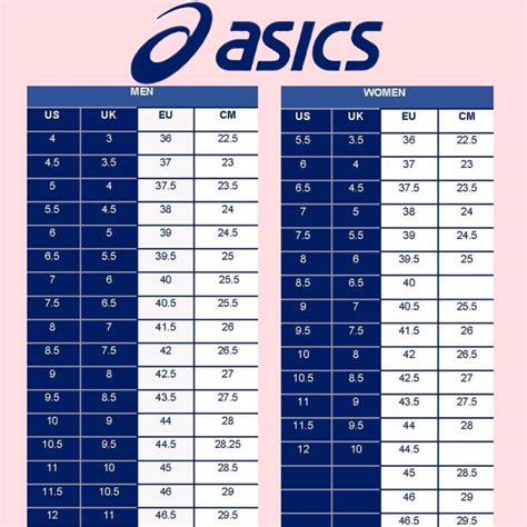 Asics Shoes Size Chart In Inchs