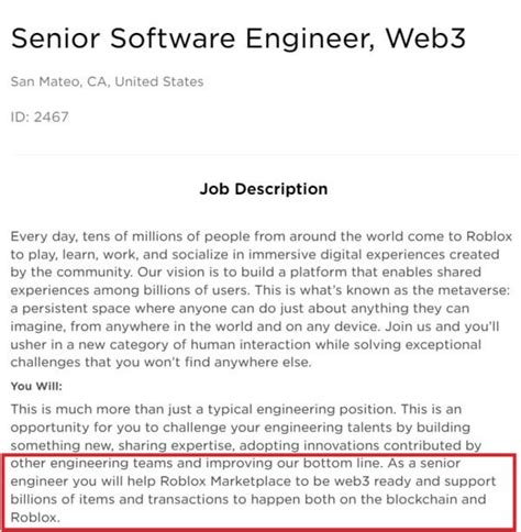 Roblox Hiring Web3 Engineer To Put Virtual World Items And Transactions On The Blockchain R Ethereum