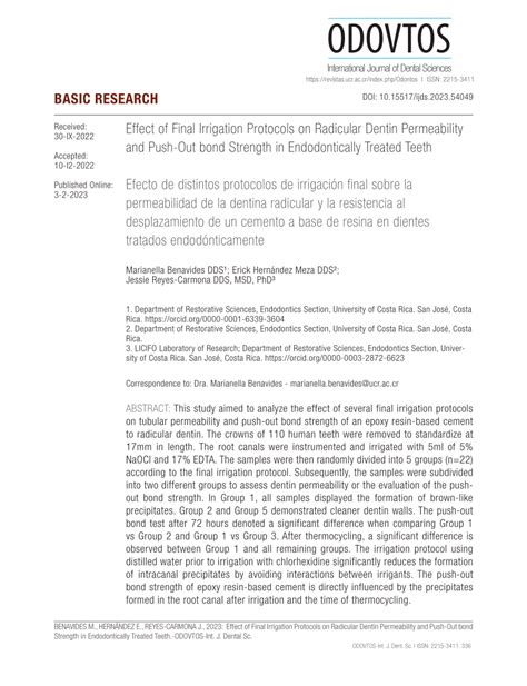 Pdf Effect Of Final Irrigation Protocols On Radicular Dentin Permeability And Push Out Bond