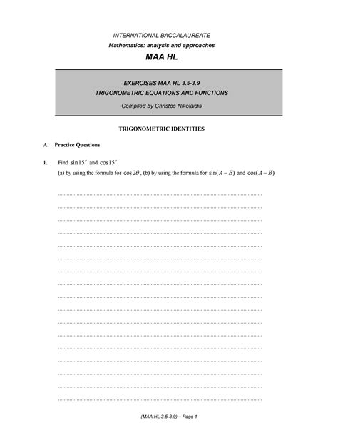 Maa Hl 3 5 3 9 Trigonometric Equations And Functions International Baccalaureate Mathematics
