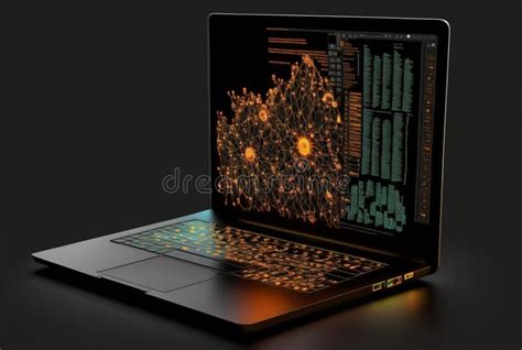 Laptop With Data Analytics Isolated Black Background Generative Ai