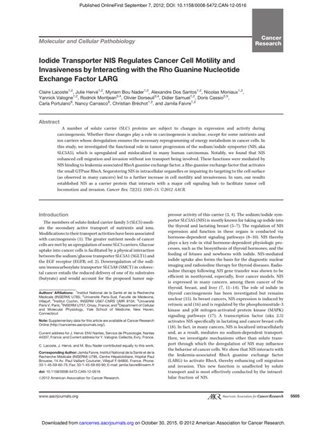 Pdf Iodide Transporter Nis Regulates Cancer Cell Motility And