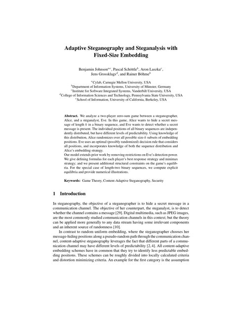 Pdf Adaptive Steganography And Steganalysis With Fixed Size Embedding