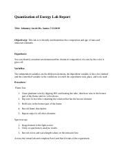 Quantization Energy Lab Report Doc Quantization Of Energy Lab Report Title Johanney Jacob