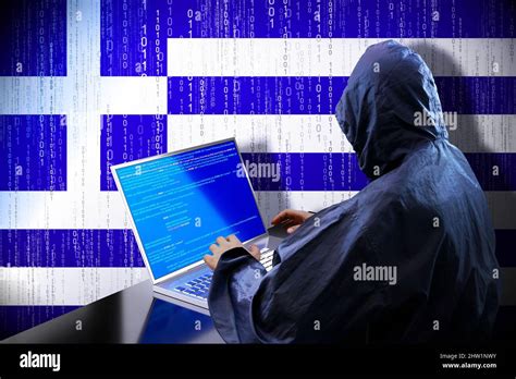 anonymous hooded hacker flag of greece binary code cyber attack