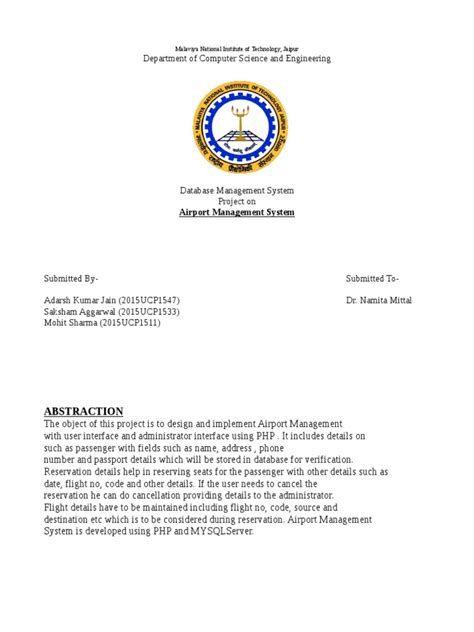 Project Report Pdf Airport Databases