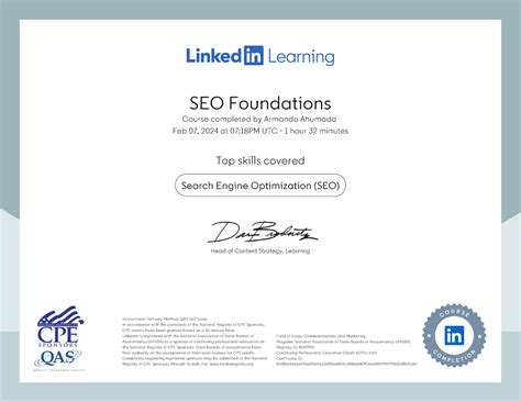 Certificate Of Completion Seo Foundations Seo Foundations Course Completed By Armando Ahumada