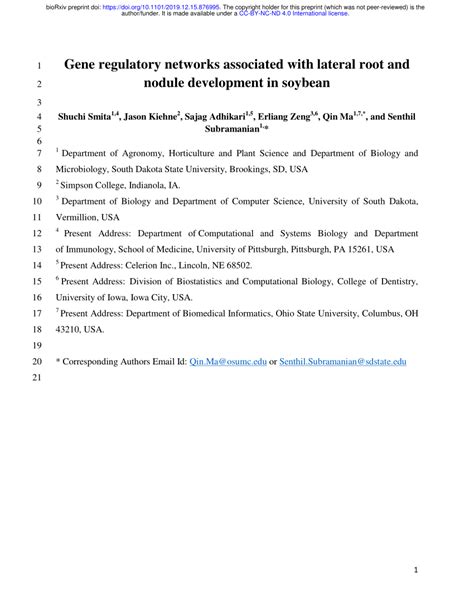 Pdf Gene Regulatory Networks Associated With Lateral Root And Nodule