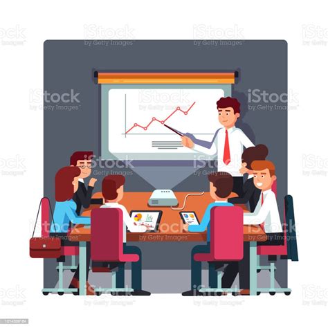 화이트 보드에 프레 젠 테이 션을 하는 사업가 평면 벡터 클립 아트 그림 Governing Board에 대한 스톡 벡터 아트 및 기타 이미지 Governing Board