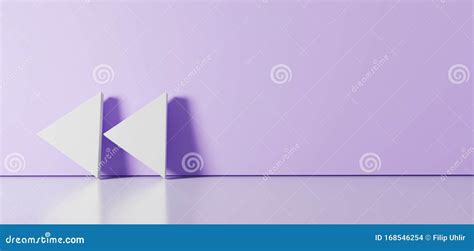 3d Rendering Of White Symbol Of Double Left Arrows Icon Leaning On Color Wall With Floor