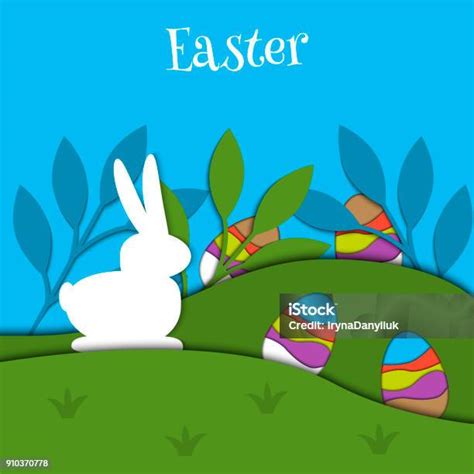 부활절 달걀 카드 벡터 배너 배경 봄 서식 파일 종이 아트 종이 접기 그림 창조적인 휴일 장식 토끼 축제 포스터를 잘라 개념에 대한 스톡 벡터 아트 및 기타 이미지 Istock