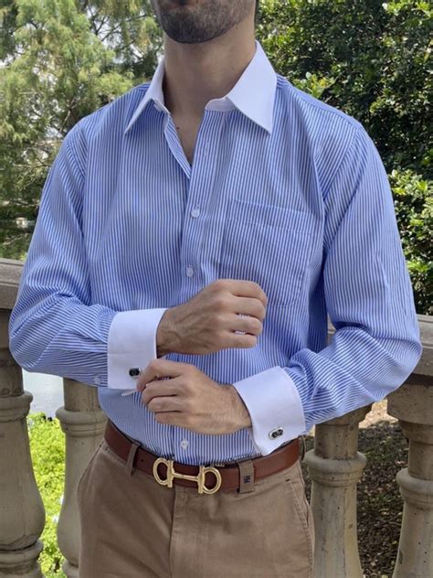 Badu Bg Висококачествени раирани за мъже френски копчета за ръкавели Ежедневни ризи с дълги