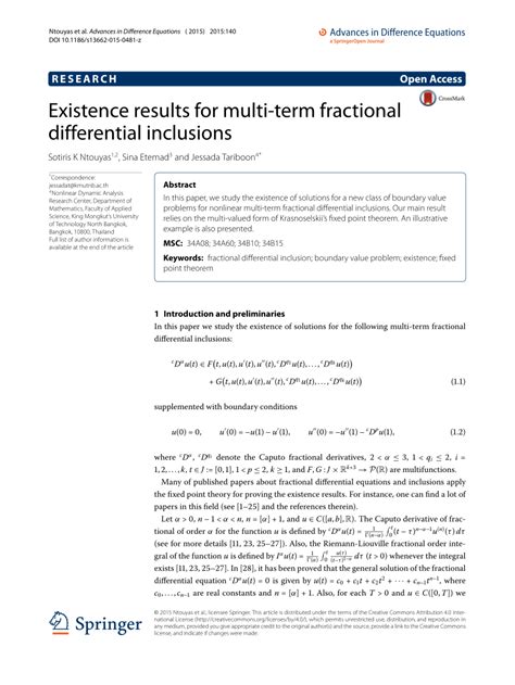 Pdf Existence Results For Multi Term Fractional Differential Inclusions