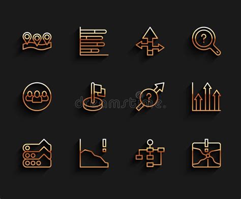 Set Line Graph Chart Diagram Financial Growth Decrease Location Hierarchy Organogram