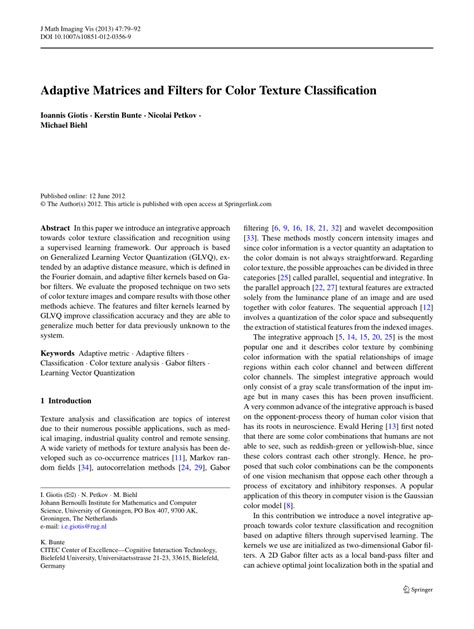 Pdf Erratum To Adaptive Matrices And Filters For Color Texture Classification