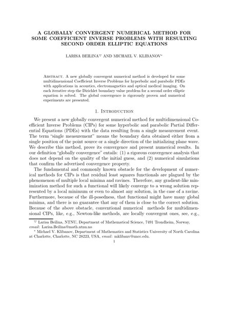 Pdf A Globally Convergent Numerical Method For A Coefficient Inverse Problem