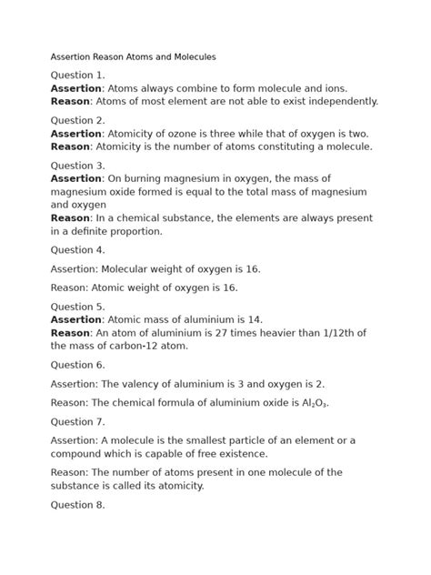 Assertion Reason Atoms And Molecules Pdf