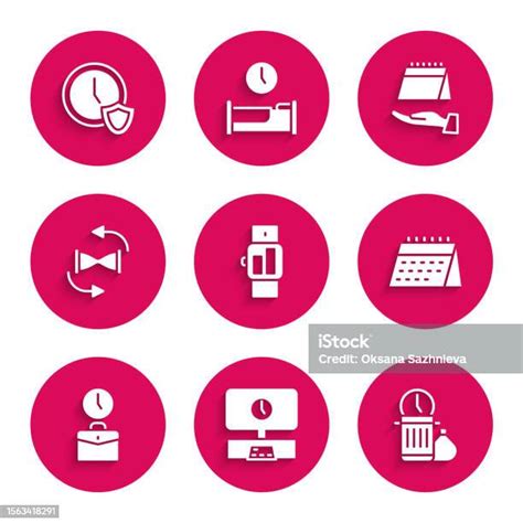 Smartwatch Tv 시간 낭비 달력 작업 모래가 있는 오래된 모래시계 및 시계 방패 아이콘을 설정합니다 벡터 개념에 대한