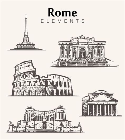 Premium Vector Set Of Hand Drawn Rome Buildings Rome Elements Sketch