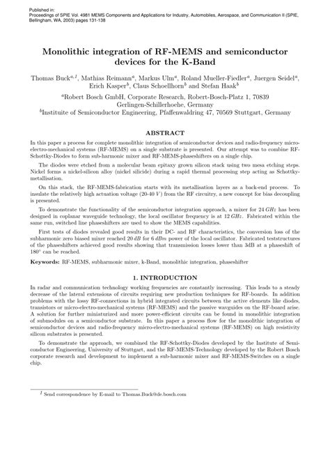 Pdf Monolithic Integration Of Rf Mems And Semiconductor Devices For