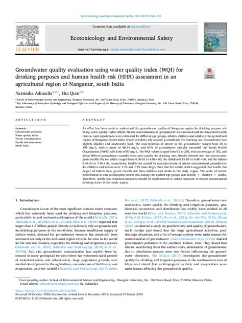 Pdf Groundwater Quality Evaluation Using Water Quality Index Wqi For Drinking Purposes And
