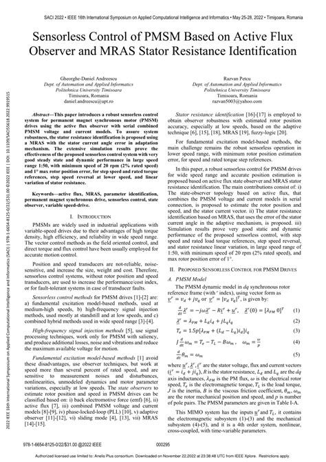 Pdf Sensorless Control Of Pmsm Based On Active Flux Observer And Mras Stator Resistance