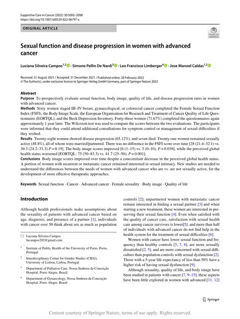 Sexual Function And Disease Progression In Women With Advanced Cancer