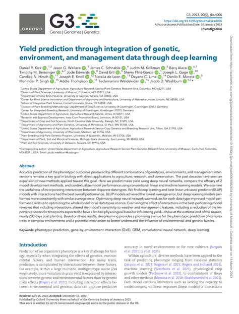 Pdf Yield Prediction Through Integration Of Genetic Environment And