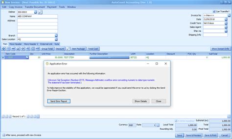 Troubleshooting Save Invoice Error Arithmetic Overflow Error