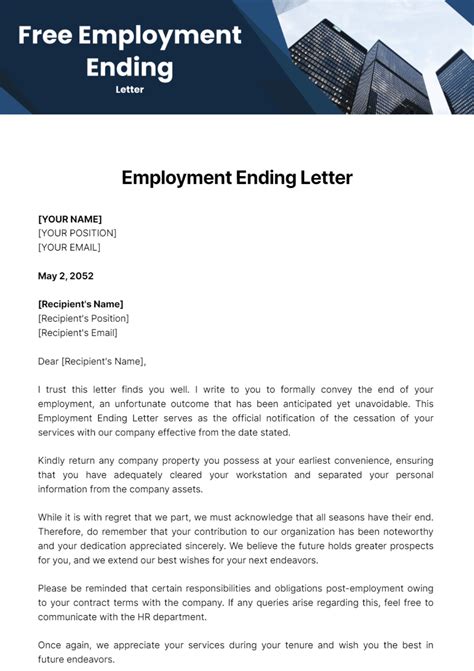 Free Employment Ending Letter Template To Edit Online
