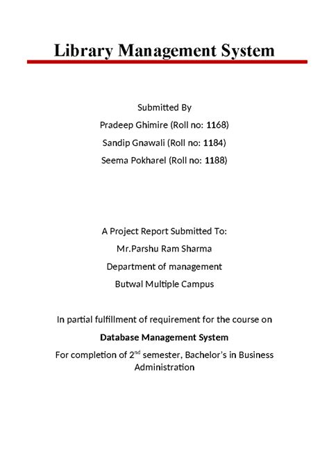 Dbms Report Library Management System Submitted By Pradeep Ghimire
