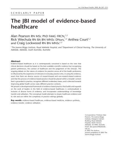 The Jbi Model Of Evidence Based Healthcare Extranet