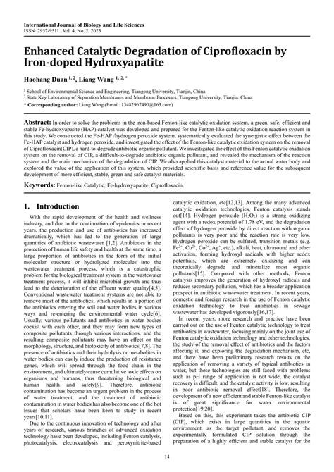 Pdf Enhanced Catalytic Degradation Of Ciprofloxacin By Iron Doped Hydroxyapatite