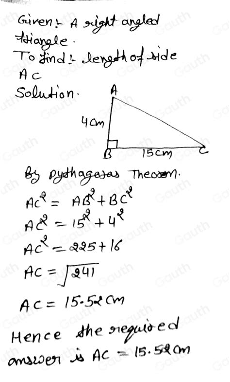Solved The Diagram Shows A Right Angled Triangle Use Pythagoras