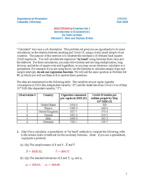 Ps Sol Fall Practice Department Of Economics UN Columbia University Fall