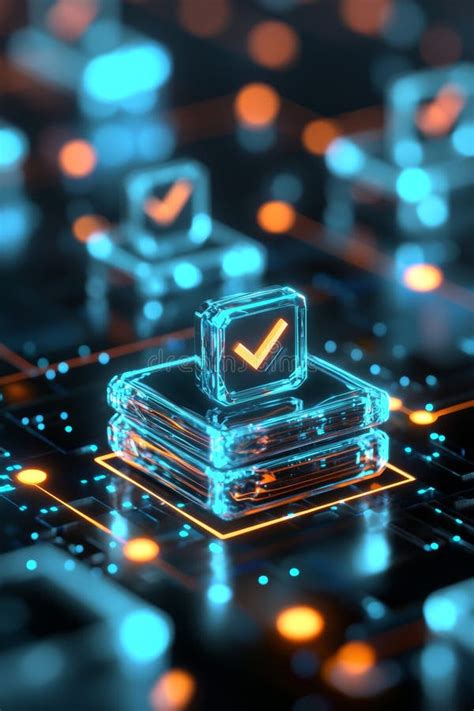 A Futuristic Digital Interface With Glowing Check Marks And Graphs Representing Task Completion