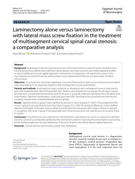 Pdf Laminectomy Alone Versus Laminectomy With Lateral Mass Screw