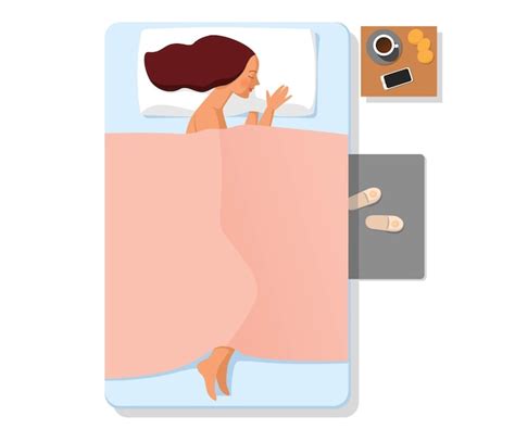 Vecteur de style dessin animé Femme dort dans son lit vue de dessus Reposez vous à la maison