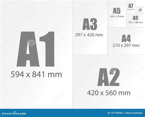 Size Of Series A Paper Sheets Comparison Chart From A0 To A10 Format Stock Vector