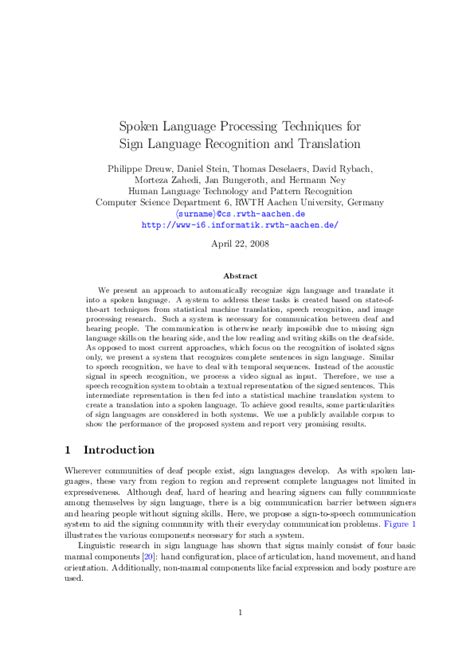Pdf Spoken Language Processing Techniques For Sign Language Recognition And Translation