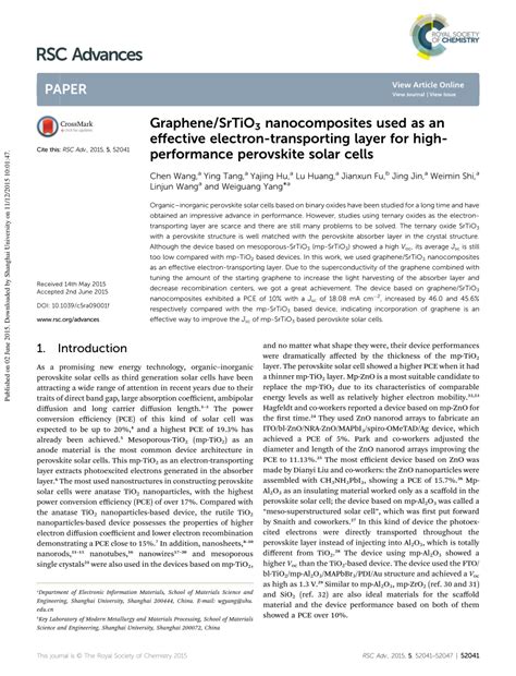 Pdf Graphenesrtio3 Nanocomposites Used As An Effective Electron Transporting Layer For High