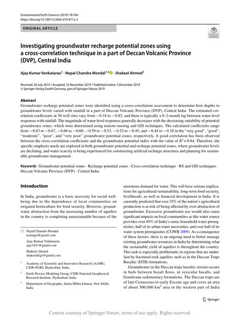 Investigating Groundwater Recharge Potential Zones Using A Cross Correlation Technique In A Part