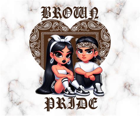 Brown Pride Cholo Couple Png Sublimation Bandana Paisley Heart