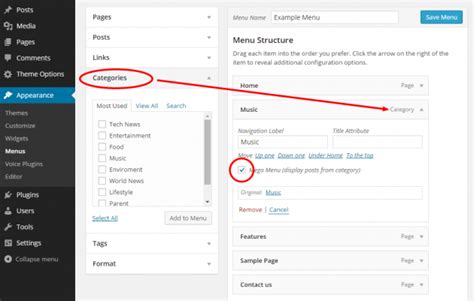 Navigation Menu Setup Voice Wordpress Theme Documentation Meks