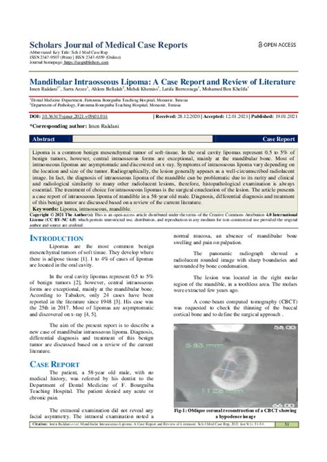 Pdf Mandibular Intraosseous Lipoma A Case Report And Review Of Literature