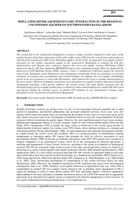 Pdf Simulating River Aquifer Dynamic Interaction In The Regional Unconfined Aquifer Of