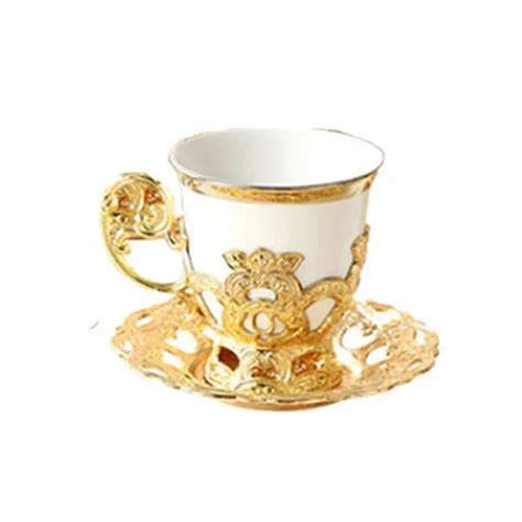 Ramadan Golden Border Turkish Coffee Cups European Classical Plating Ceramic Cup And Saucer Set