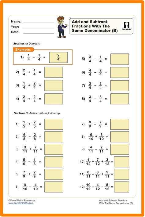 Add And Subtract Fractions B In 2025 Subtracting Fractions Add And Subtract Fractions