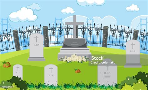 Scene Of Cemetery Graveyard Stock Illustration Download Image Now