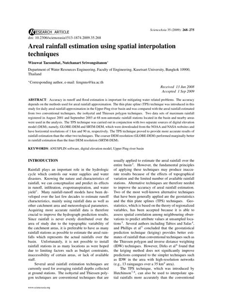 Pdf Areal Rainfall Estimation Using Spatial Interpolation Techniques